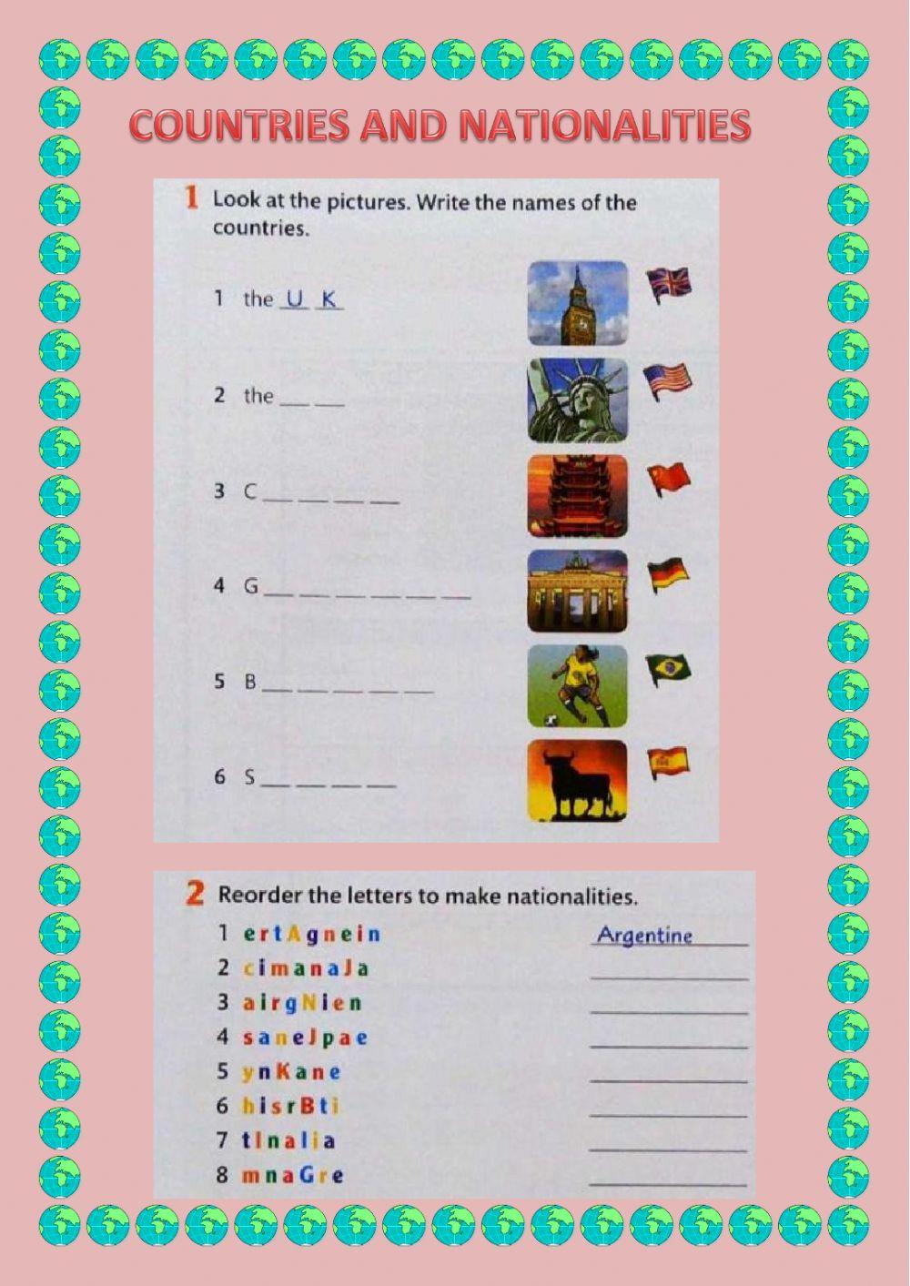 Countries and nationalities interactive activity for Grade 6 | Live ...