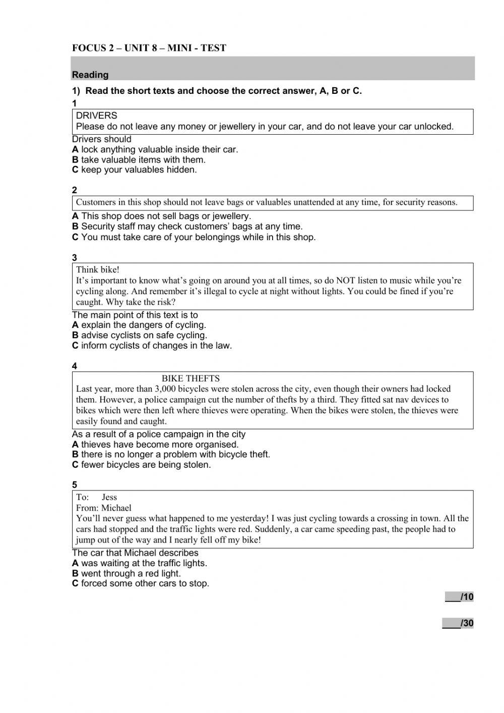 FOCUS 2, UNIT 8… | Free Interactive Worksheets | 5929204