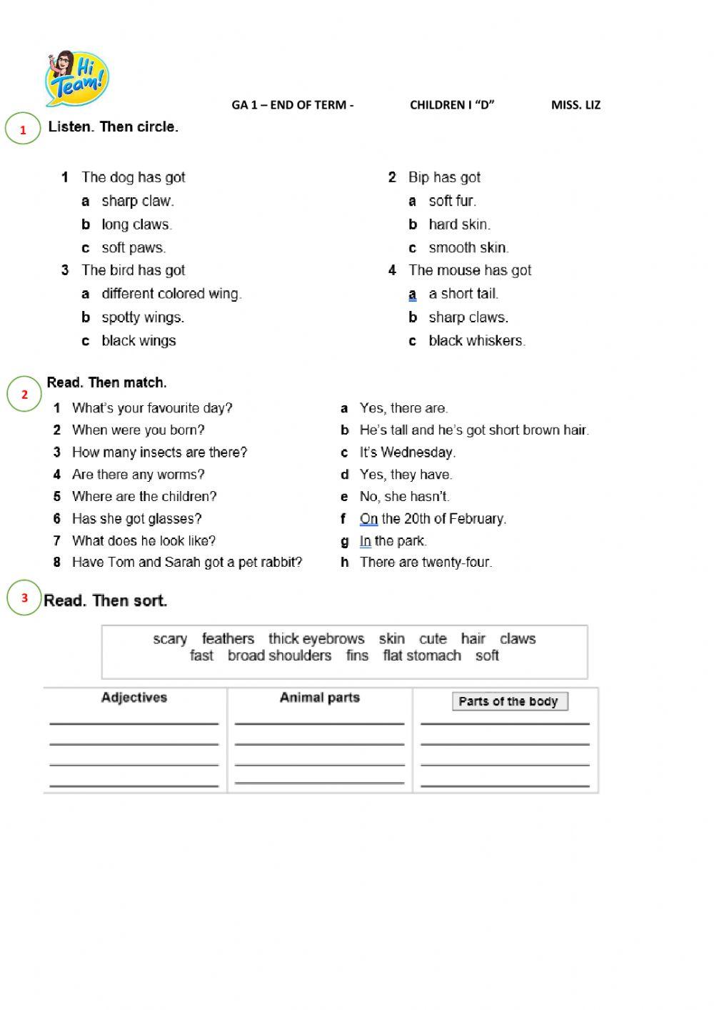 End of term 1 worksheet | Live Worksheets