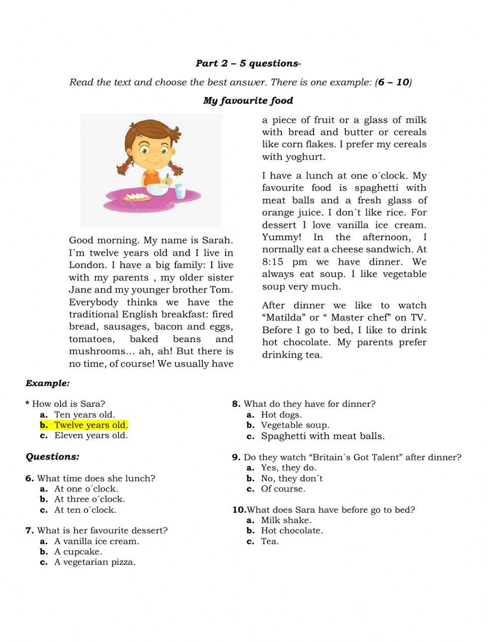 Describing Food - Reading Comprehension - Ms. Muñoz online exercise for ...