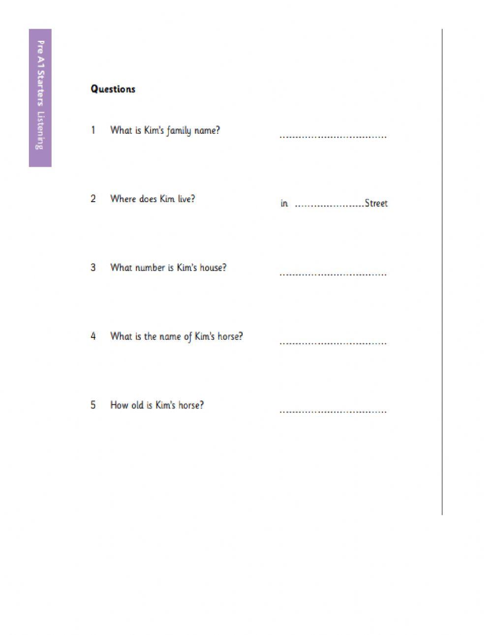 Questionnaire first grade part 1 worksheet | Live Worksheets
