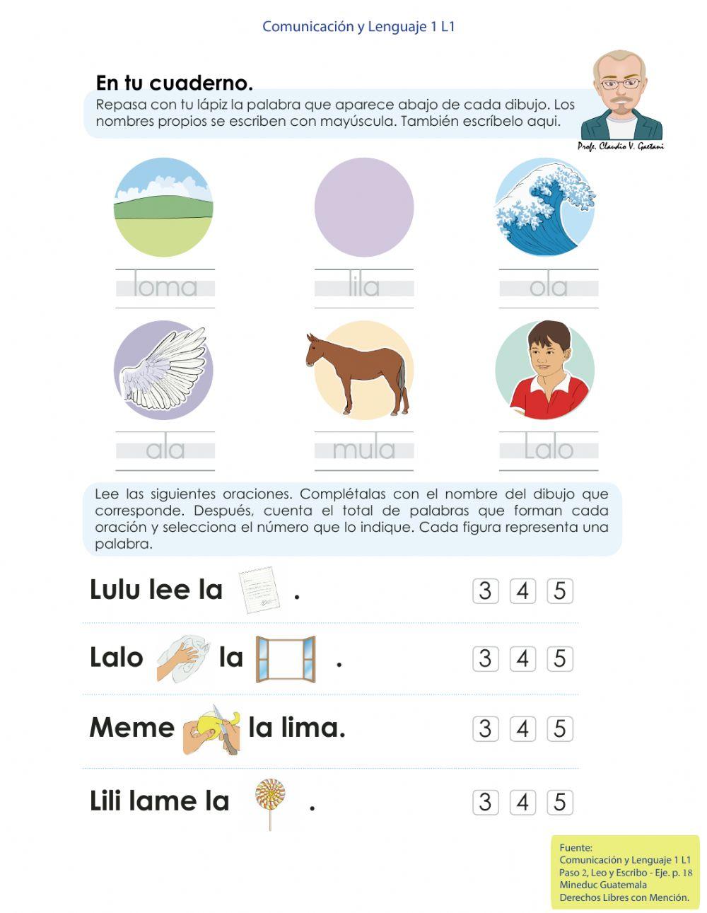 Comunicación y Lenguaje 1 L1 - Paso 2, p. 18 - Letra Ele - Ejercicios ...