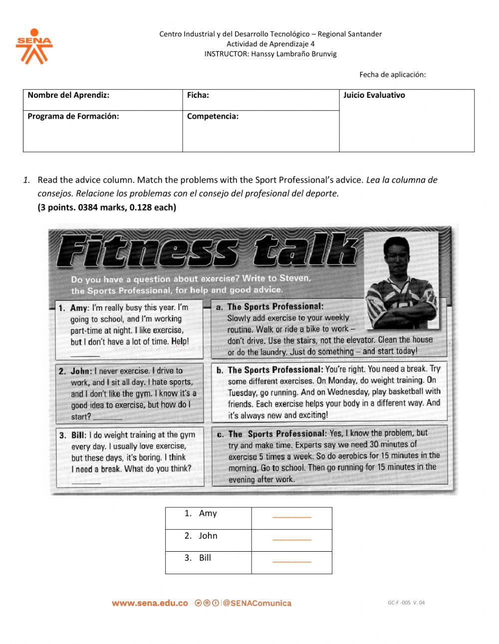 T4 Evidencia 3 - Staying in Shape online exercise for | Live Worksheets