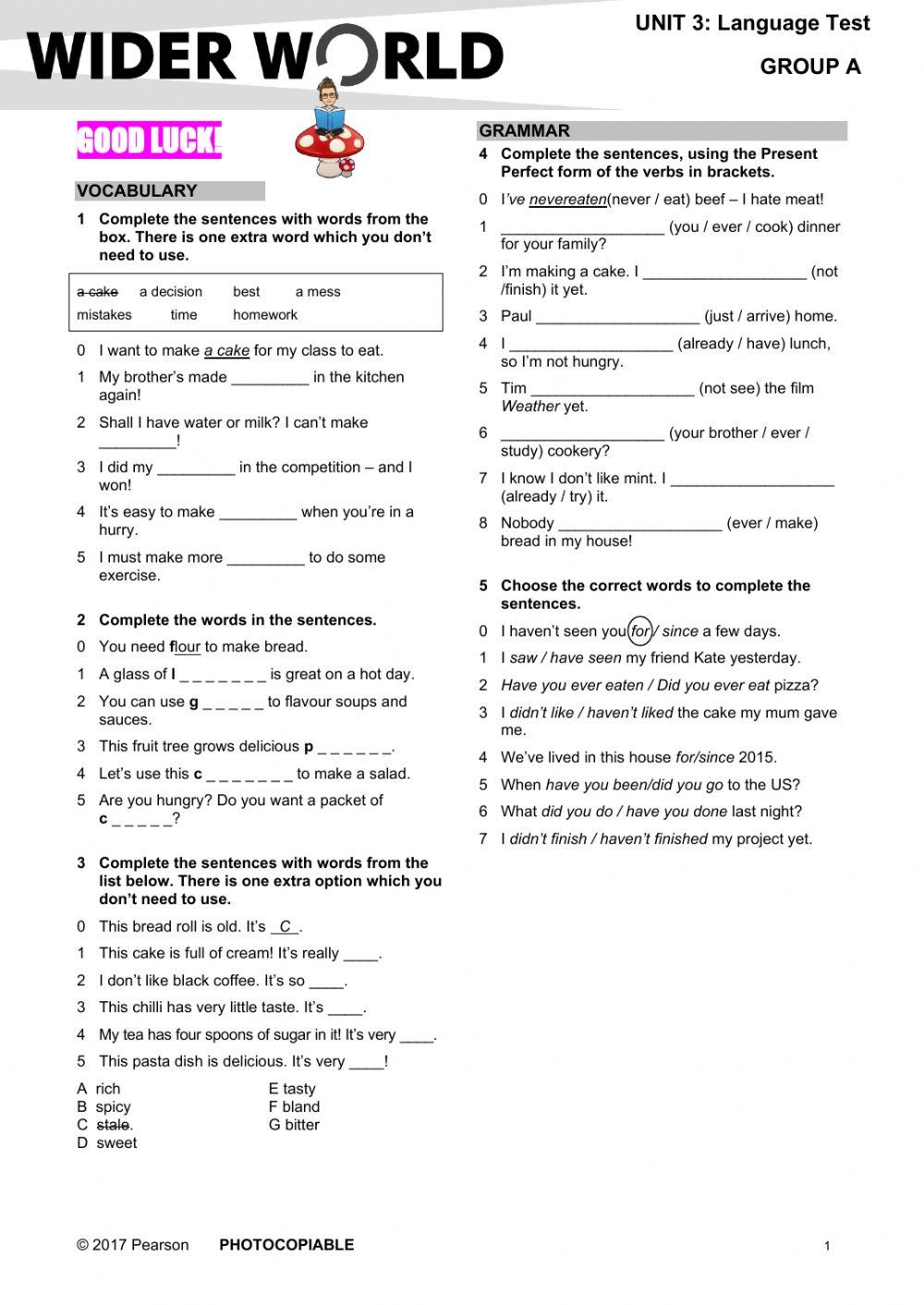 wider world 3 unit 3 test online exercise for | Live Worksheets