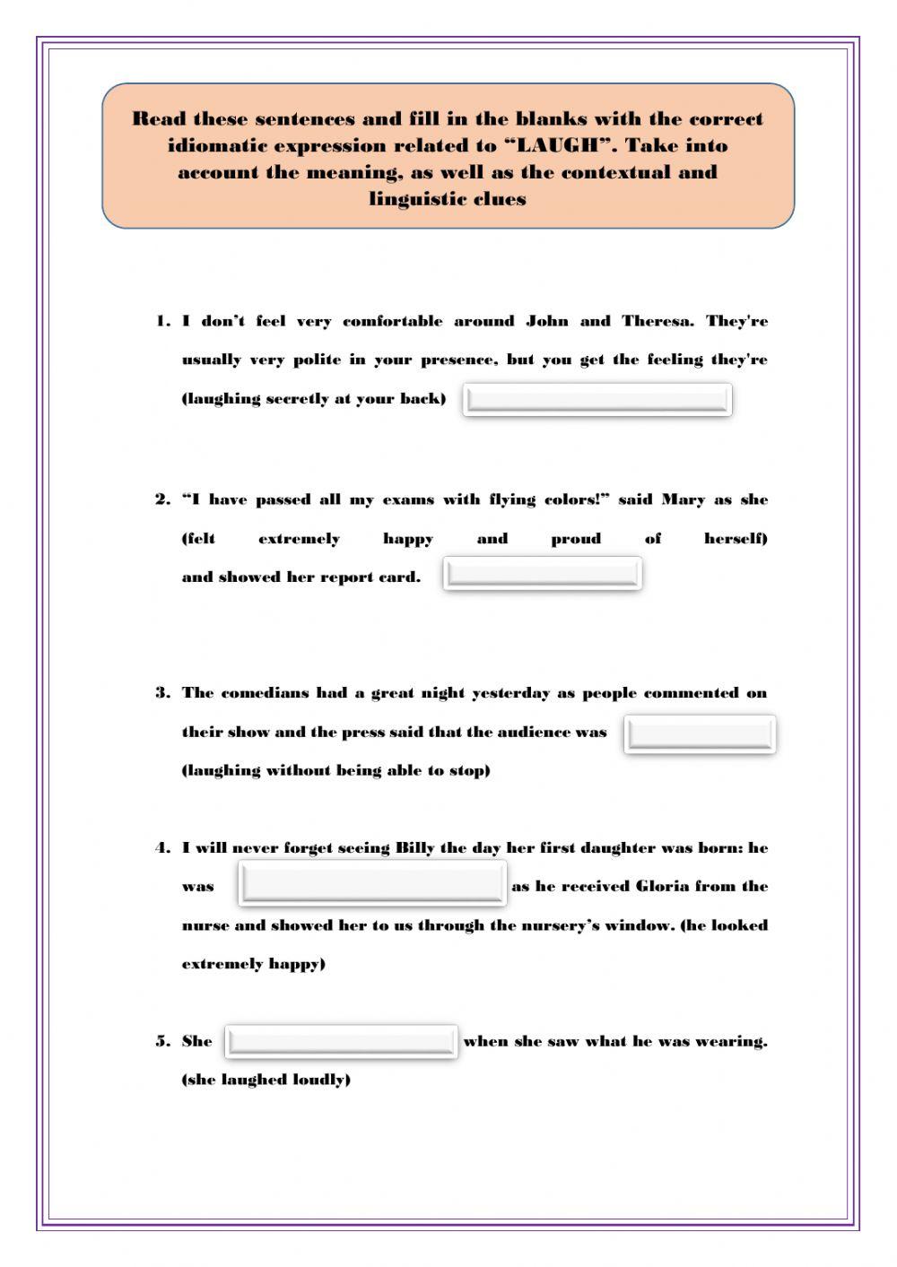 Expressions with -LAUGH- - Fill in the blanks online exercise for ...