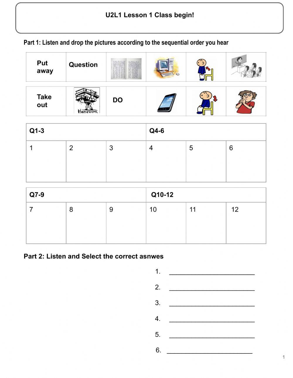 U2L1-Class begin! online exercise for | Live Worksheets