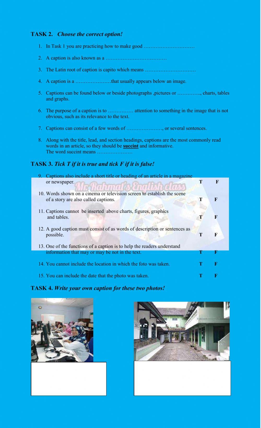 Making caption | Free Interactive Worksheets | 345115