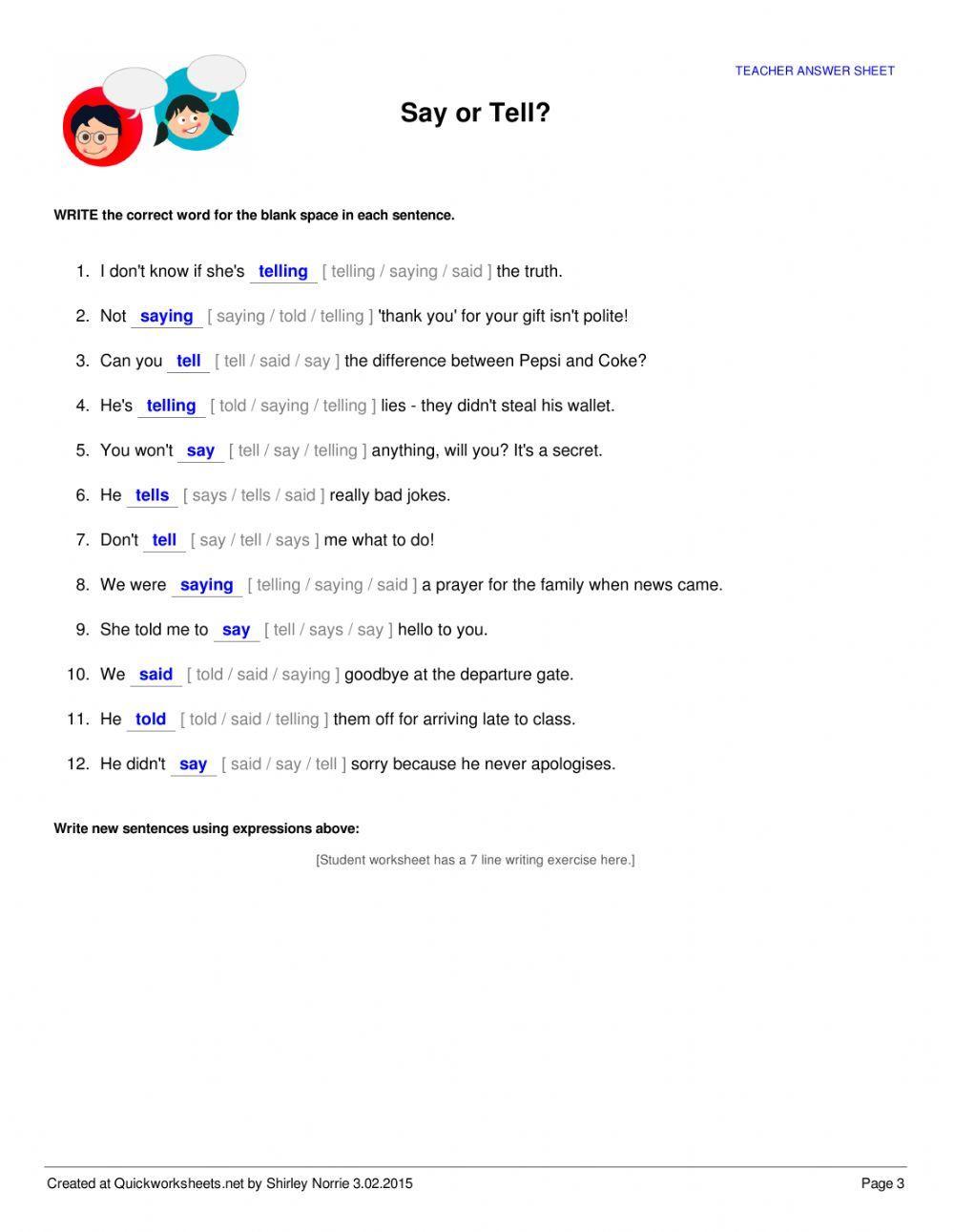 Say or Tell | Vickie Hart | Live Worksheets