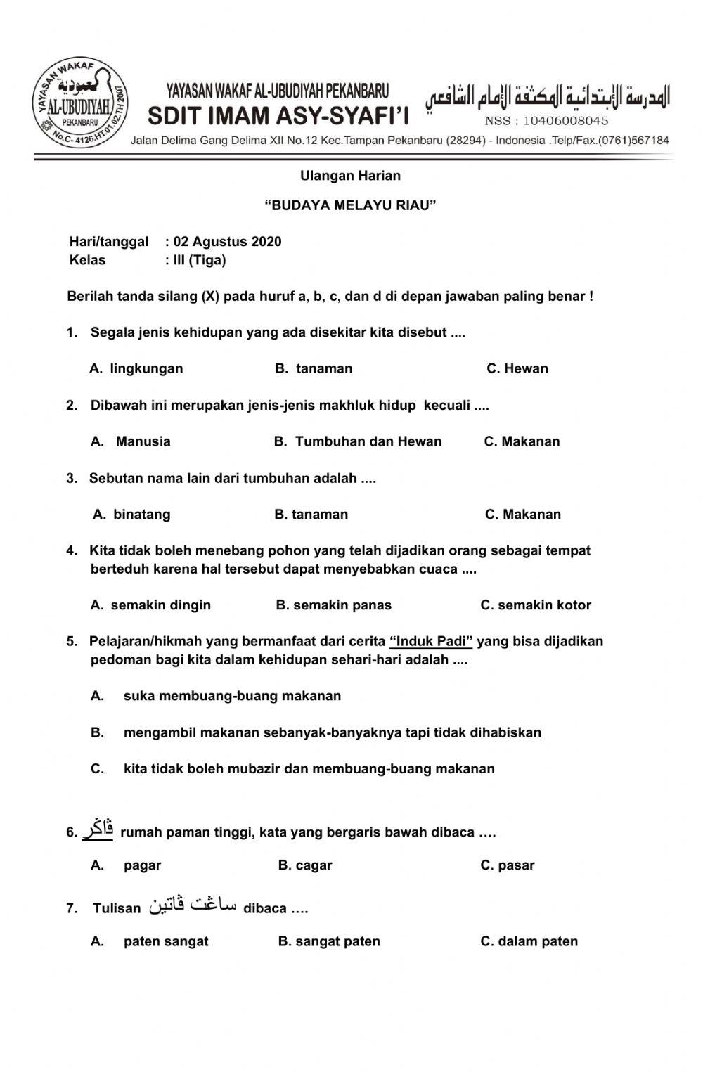 Penilaian bmr kelas 3 worksheet | Live Worksheets