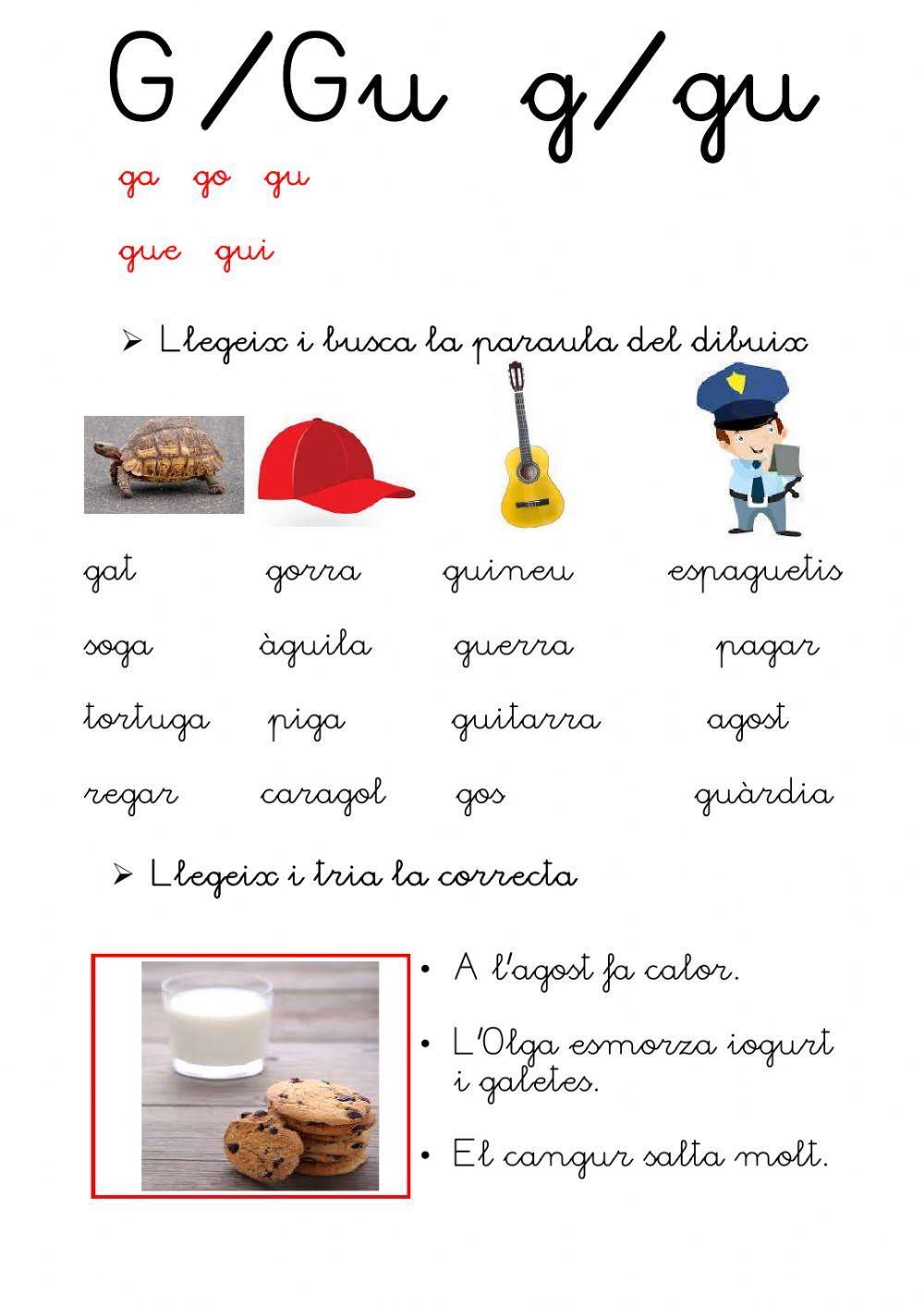 Lletra g ga go gu worksheet | Live Worksheets