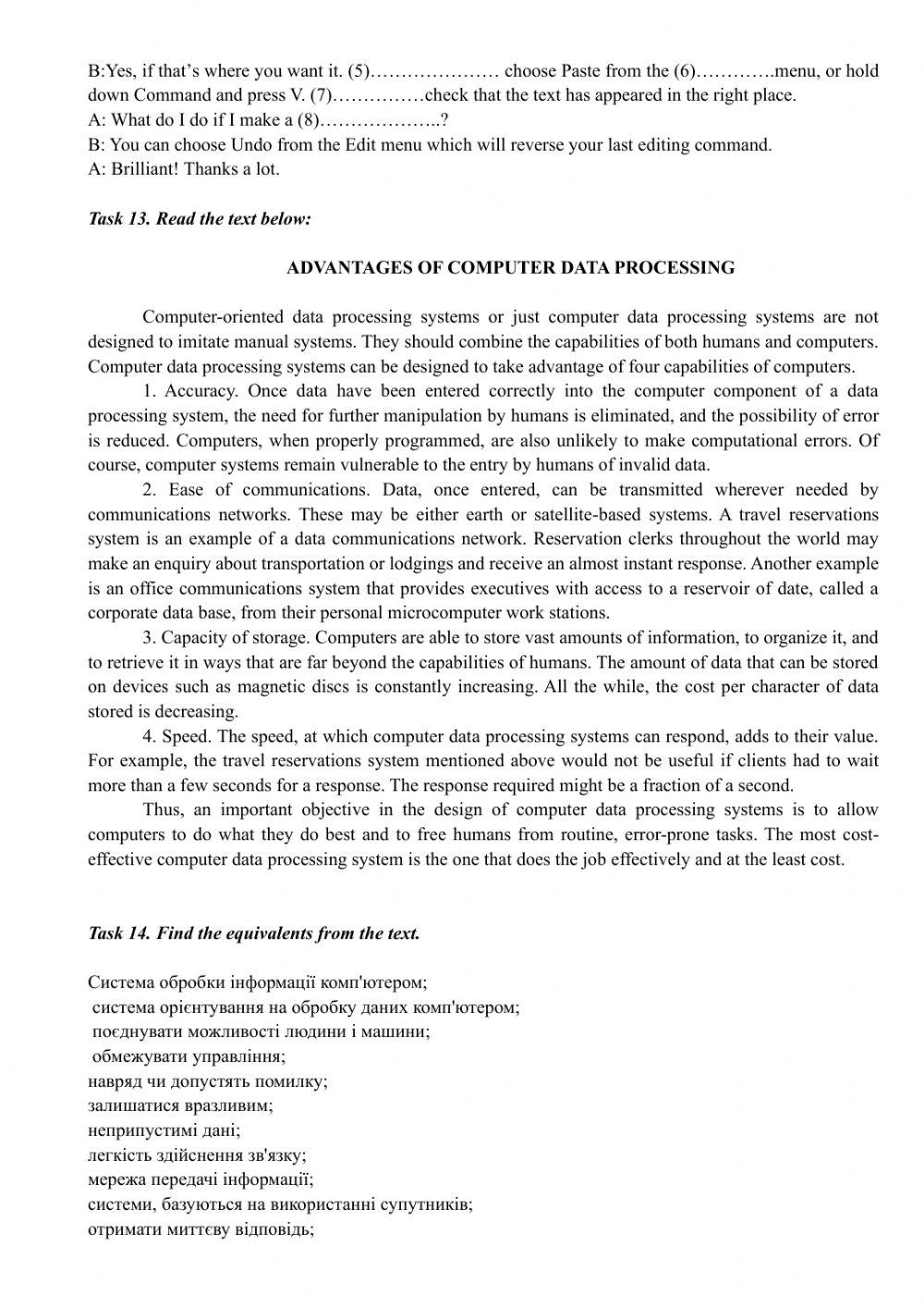 Unit 9 Text B worksheet | Live Worksheets