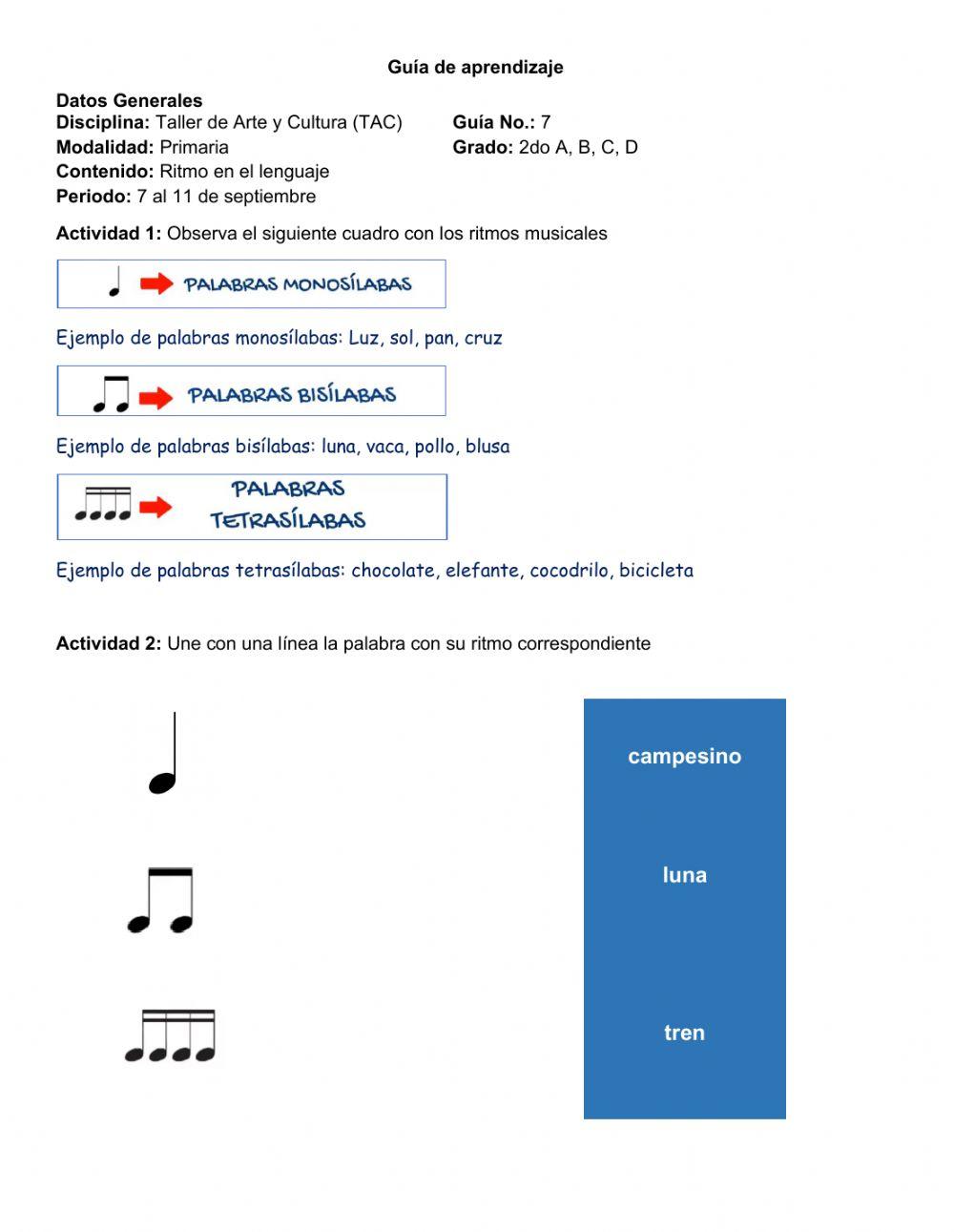 Ritmo en el lenguaje worksheet | Live Worksheets