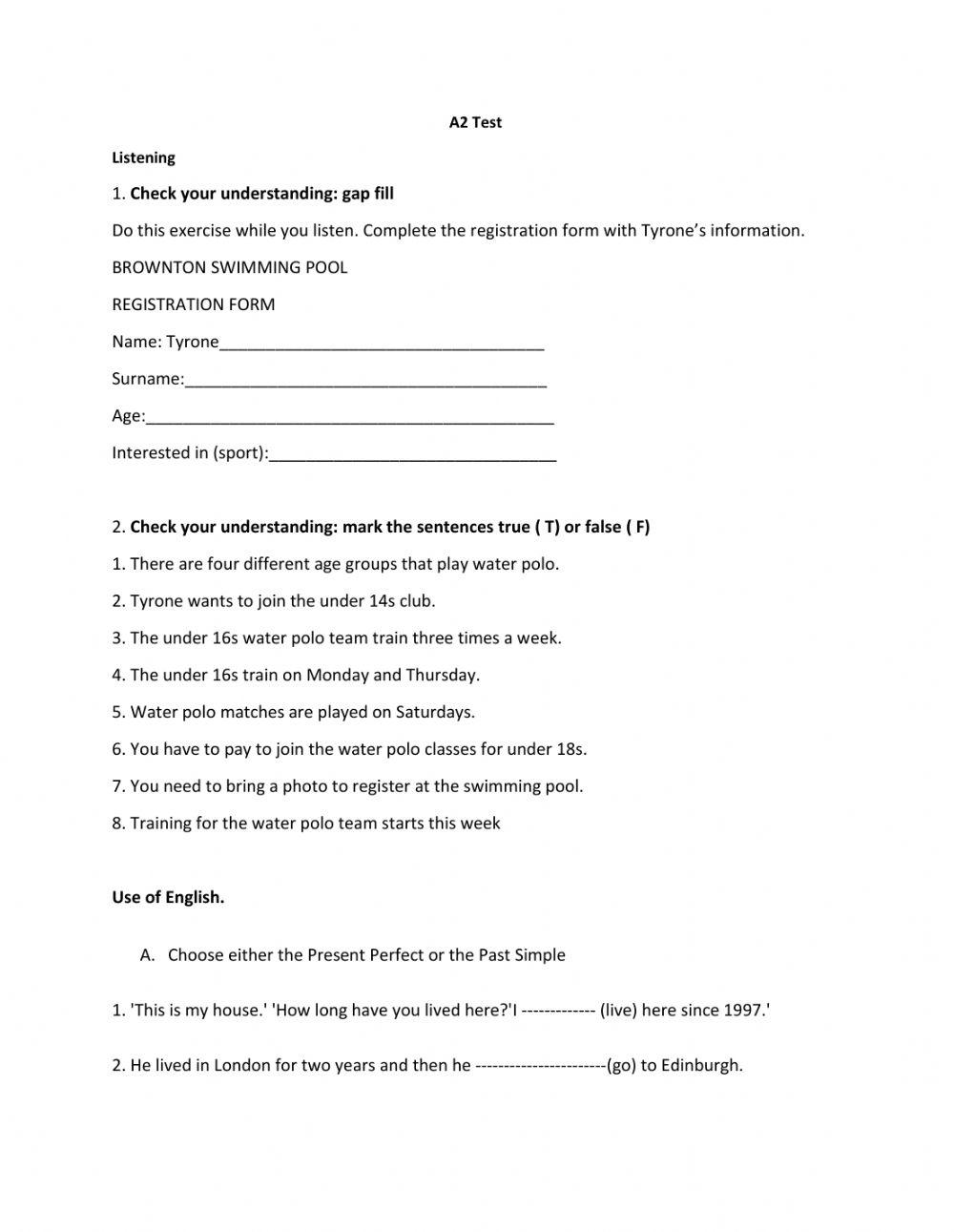 A2 Test 345548 | Cecilia Rolon | Live Worksheets