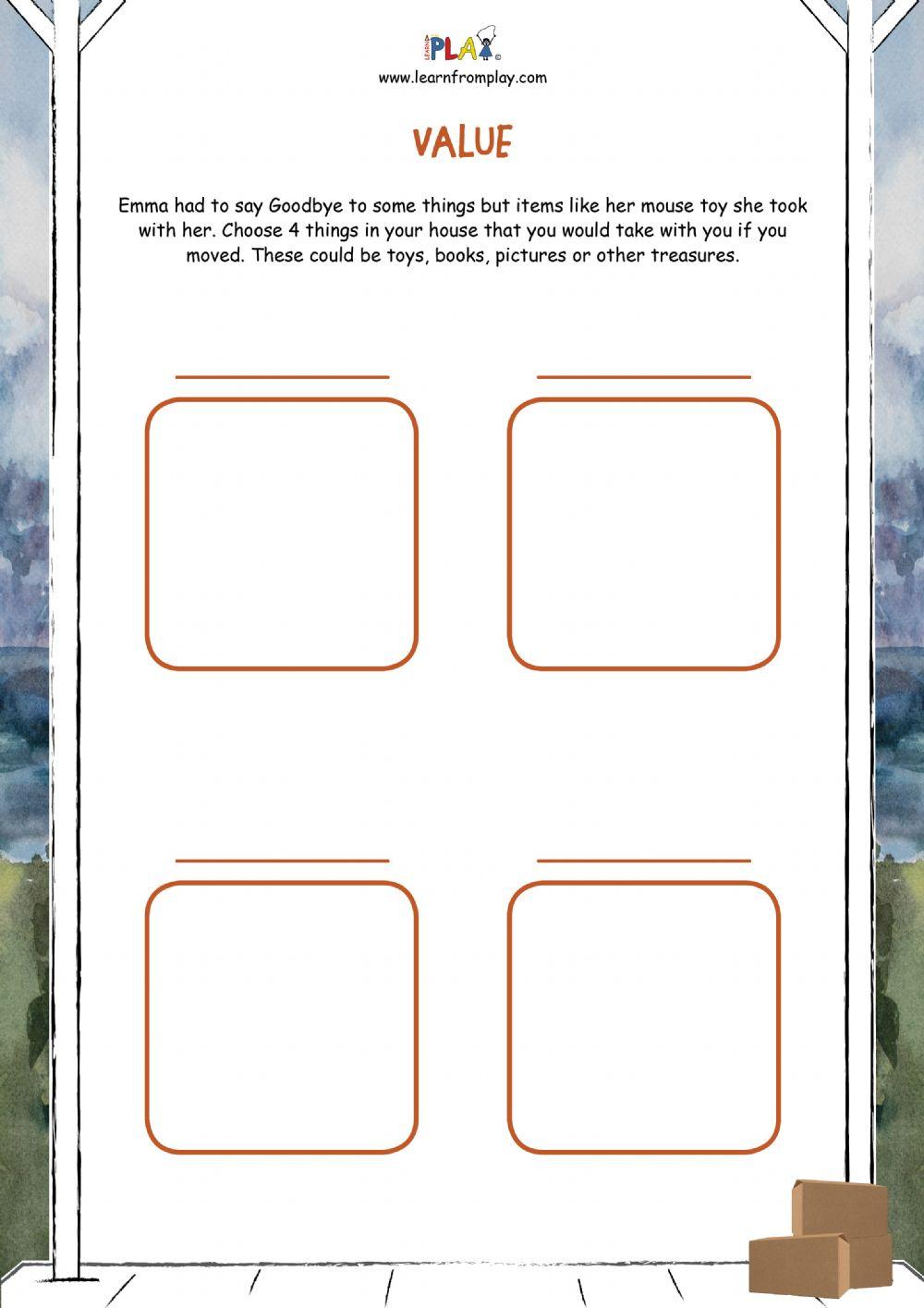 Goodbye House, Hello House - Value worksheet | Live Worksheets