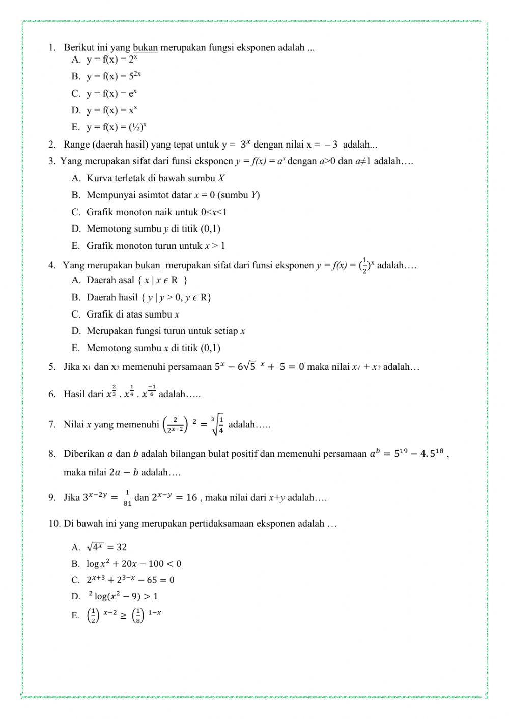Persamaan Eksponen 1 worksheet | Live Worksheets