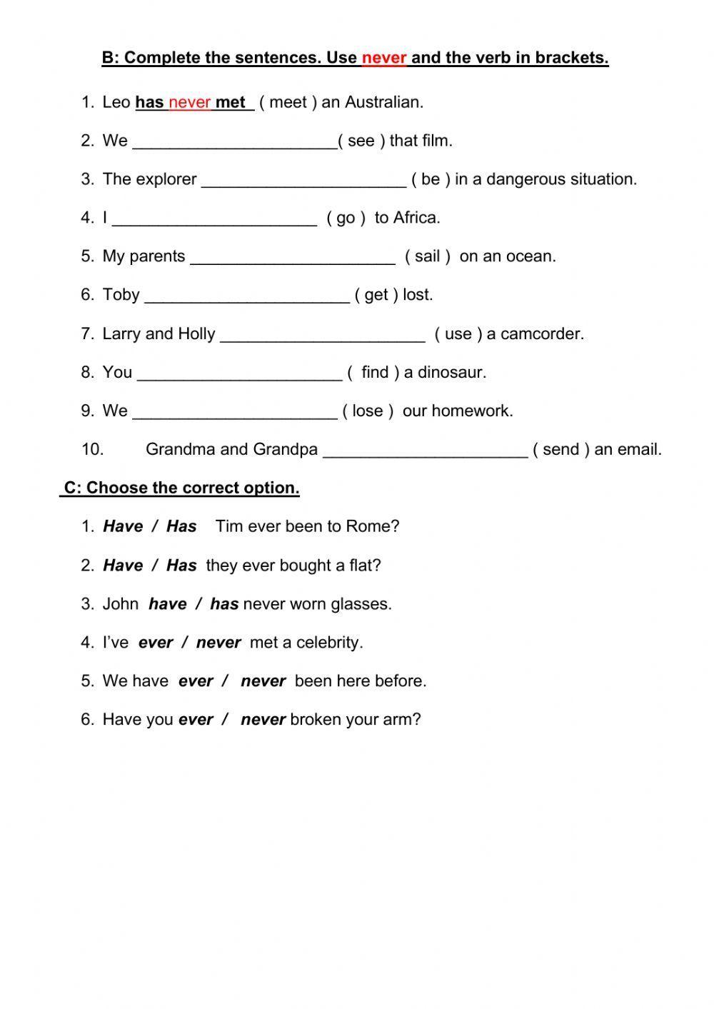 Present Perfect… | Free Interactive Worksheets | 357198