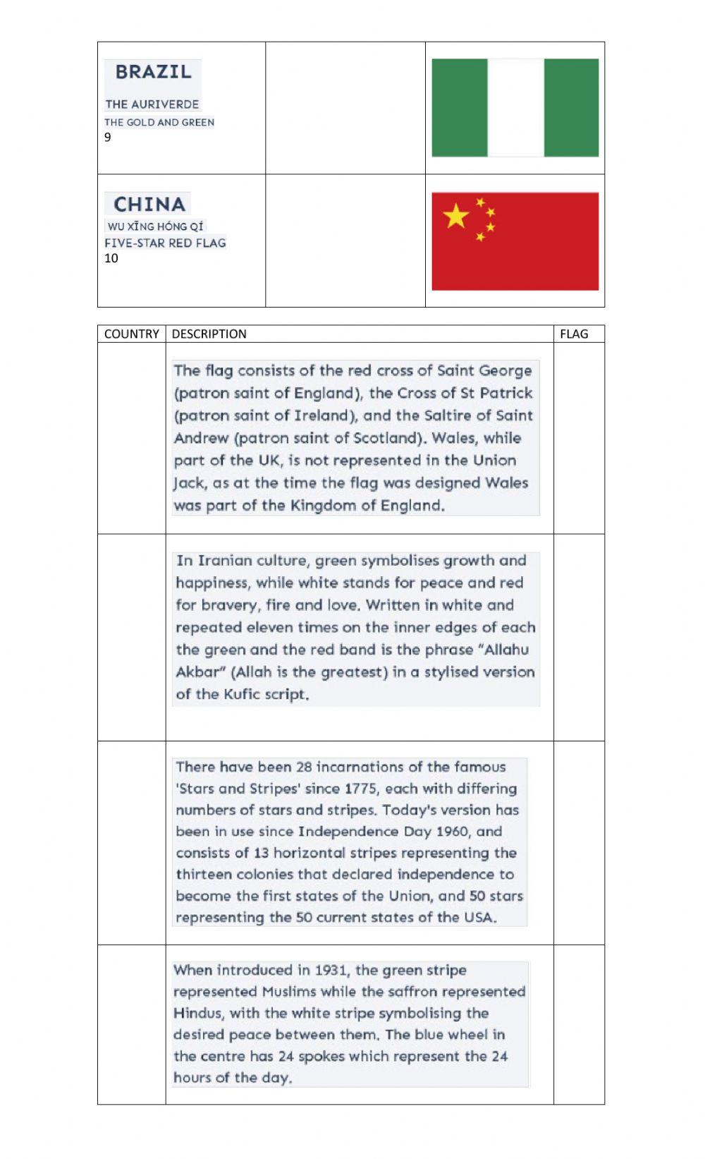 Flags worksheet for Level 15 | Live Worksheets