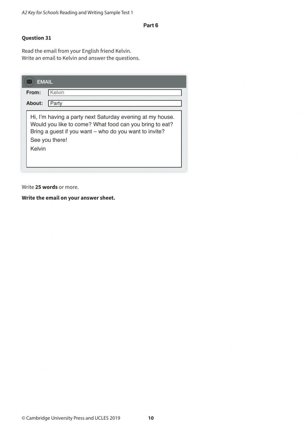 KET MOCK TEST 1 WRITING PARTS 6 - 7 6010317 | GabyR