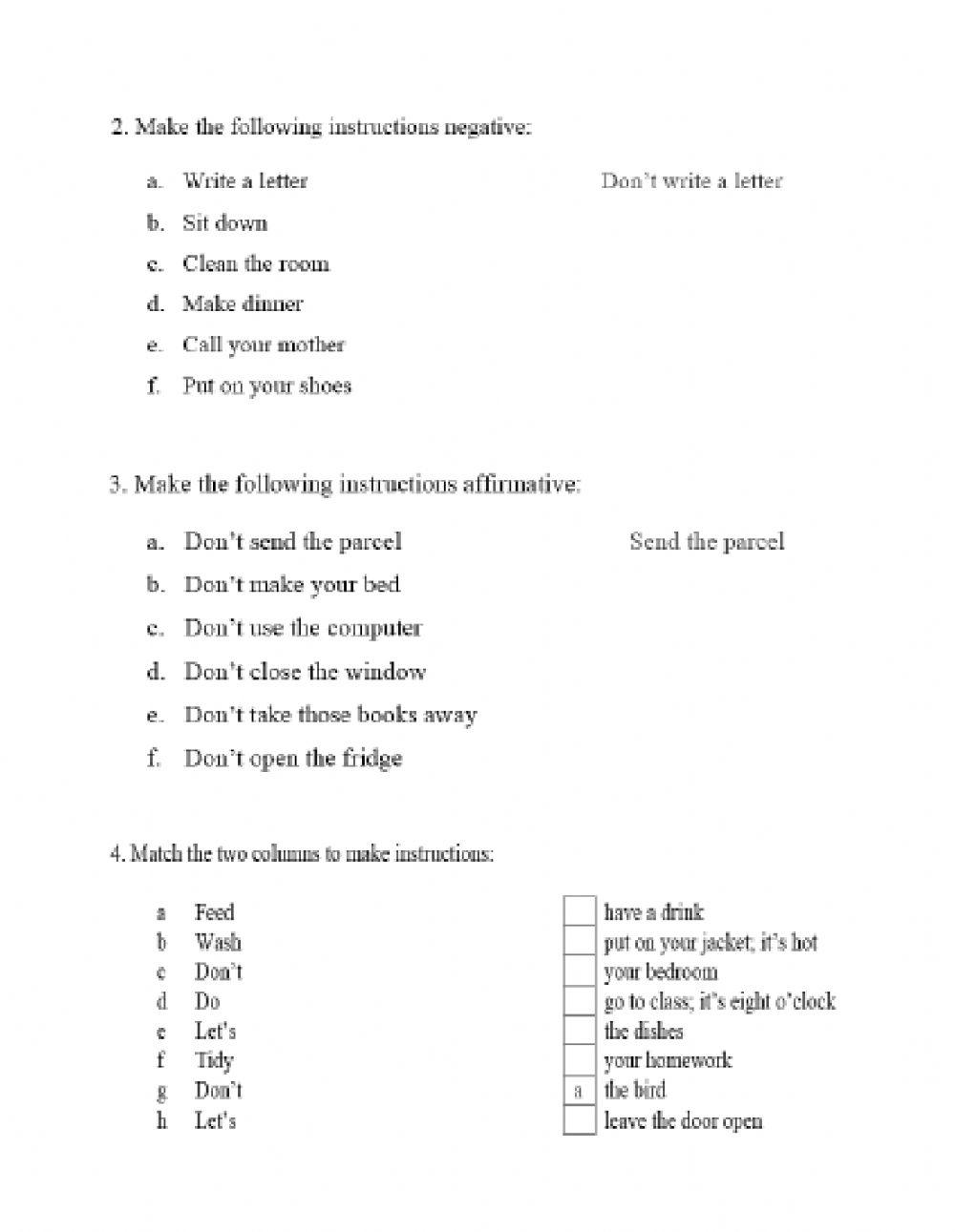 Imperatives test worksheet | Live Worksheets