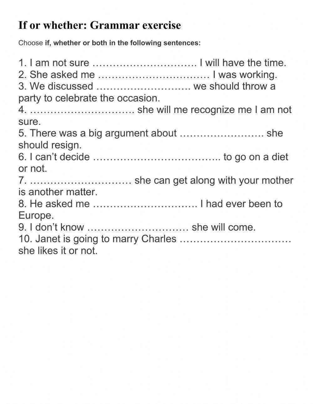 If or Whether | Free Interactive Worksheets | 357848