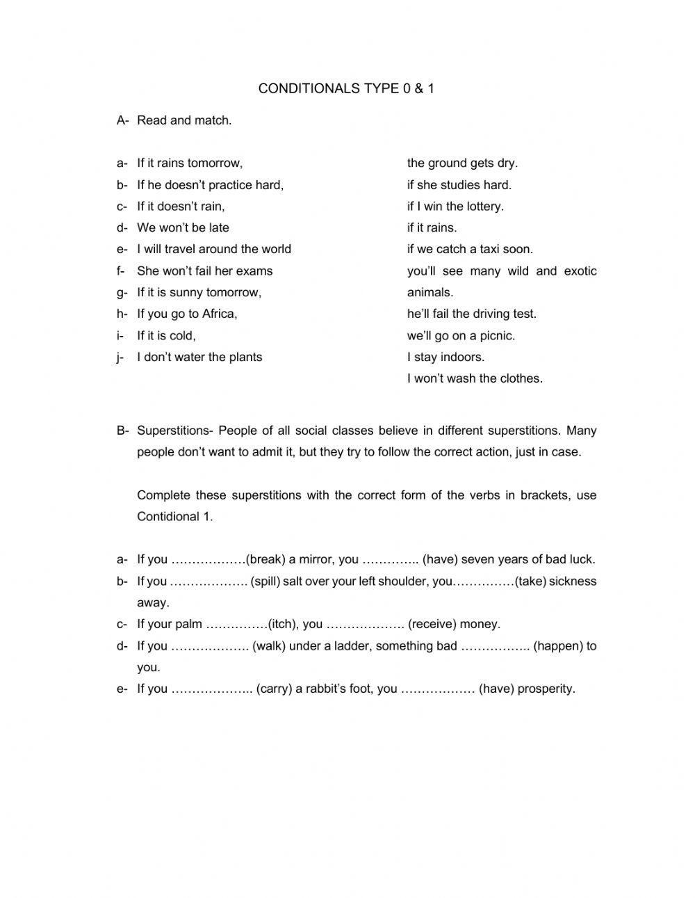 Conditionals 0 … | Free Interactive Worksheets | 358006
