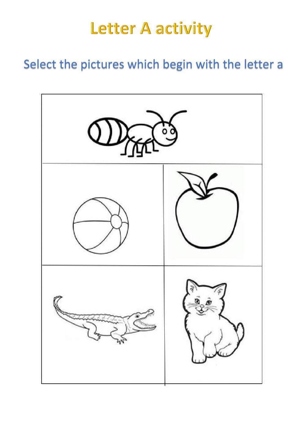 Letter A - at the beginning worksheet | Live Worksheets