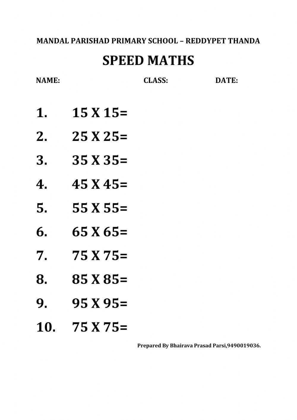 Speed maths | Live Worksheets