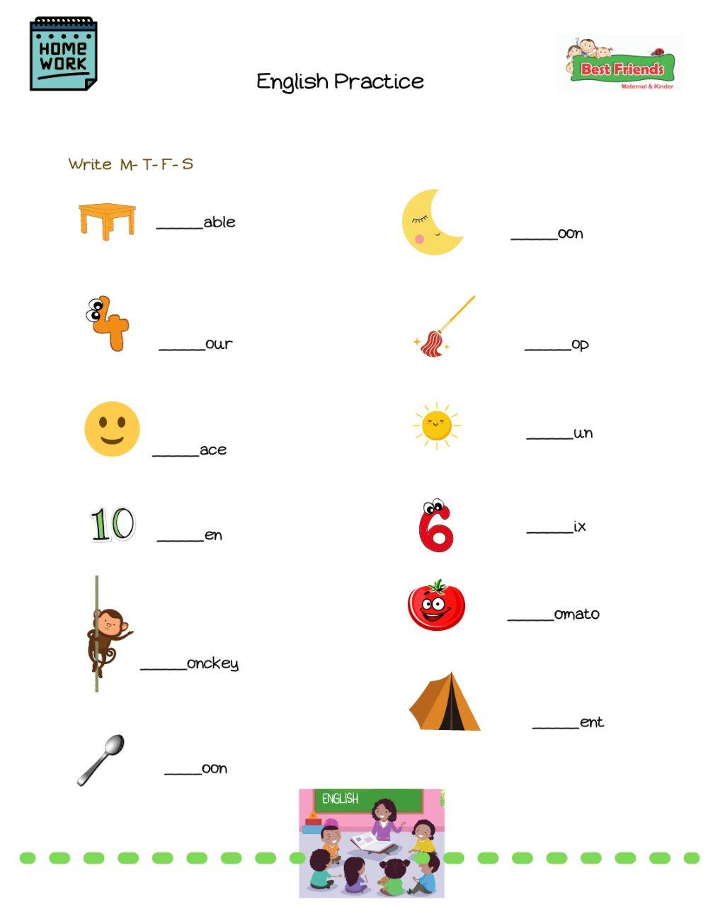 M-T-F-S sound practice worksheet | Live Worksheets