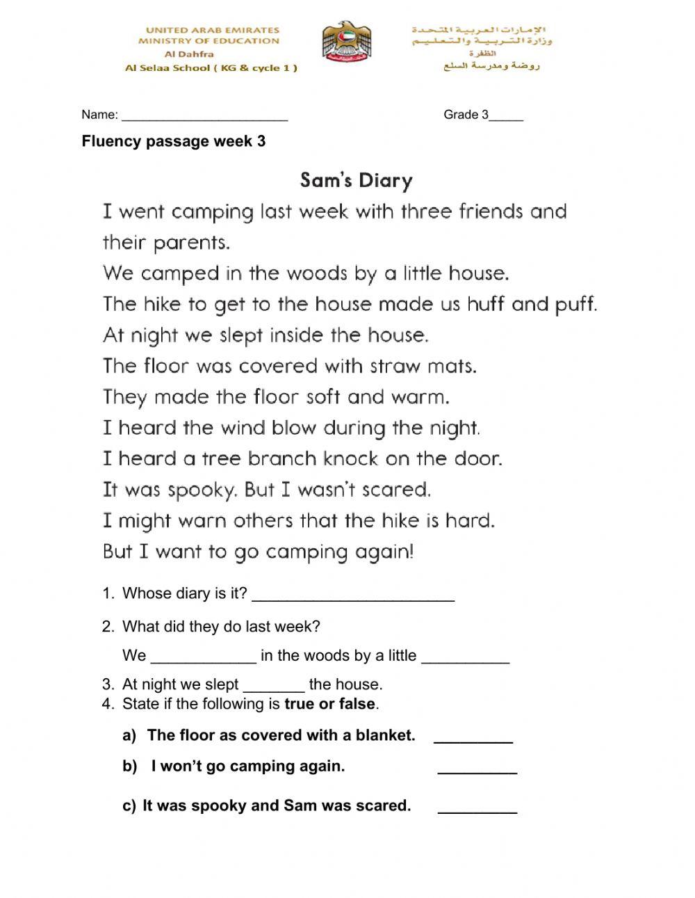 Sm's diary worksheet | Live Worksheets