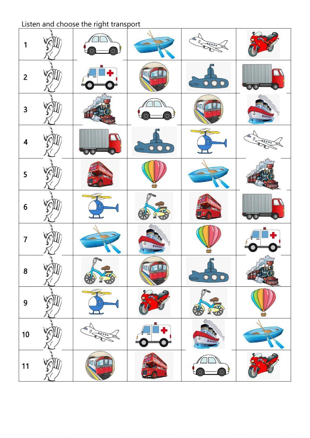 Transport interactive worksheet for Primary | Live Worksheets