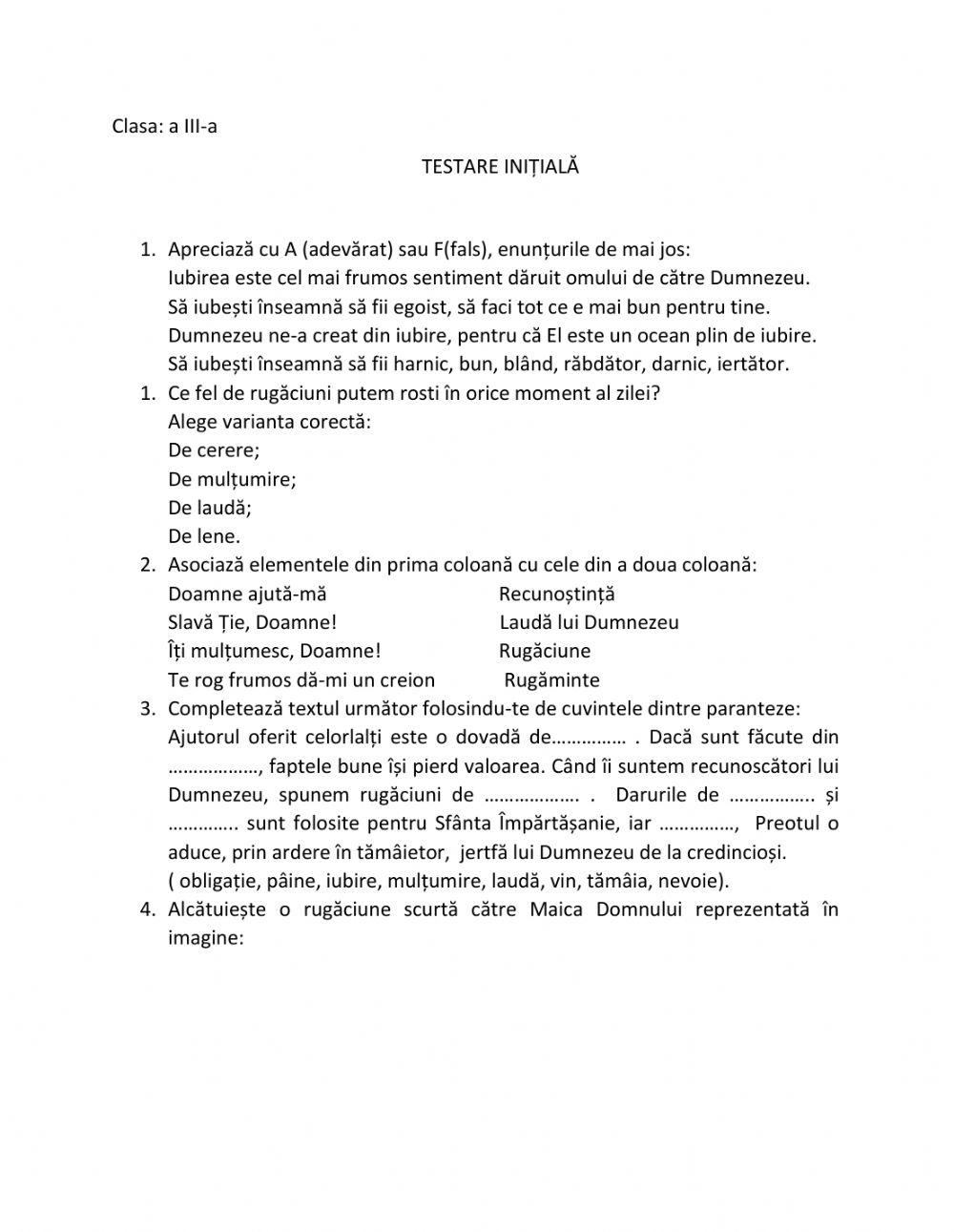 Testare inițială worksheet | Live Worksheets