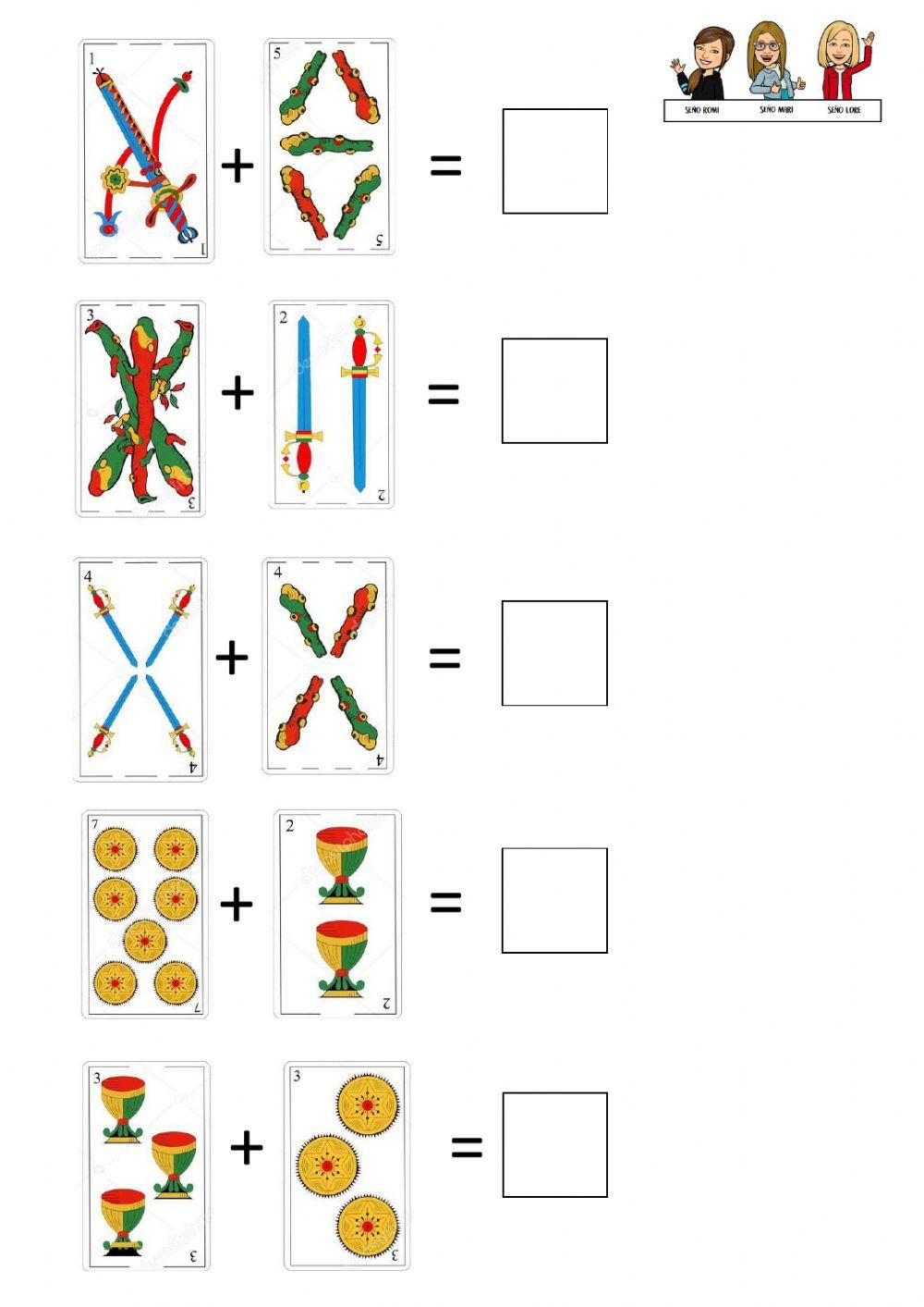 Sumas cartas | Free Interactive Worksheets | 360307