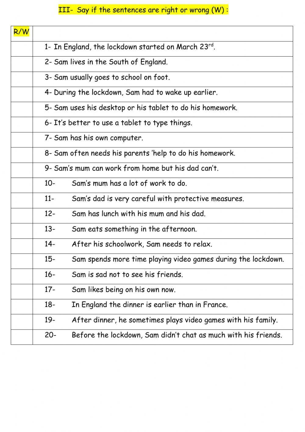 My lockdown experience worksheet | Live Worksheets
