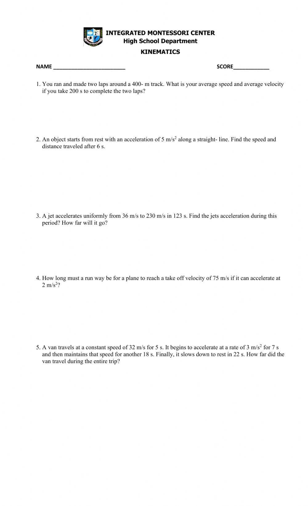 Kinematics worksheet | Live Worksheets
