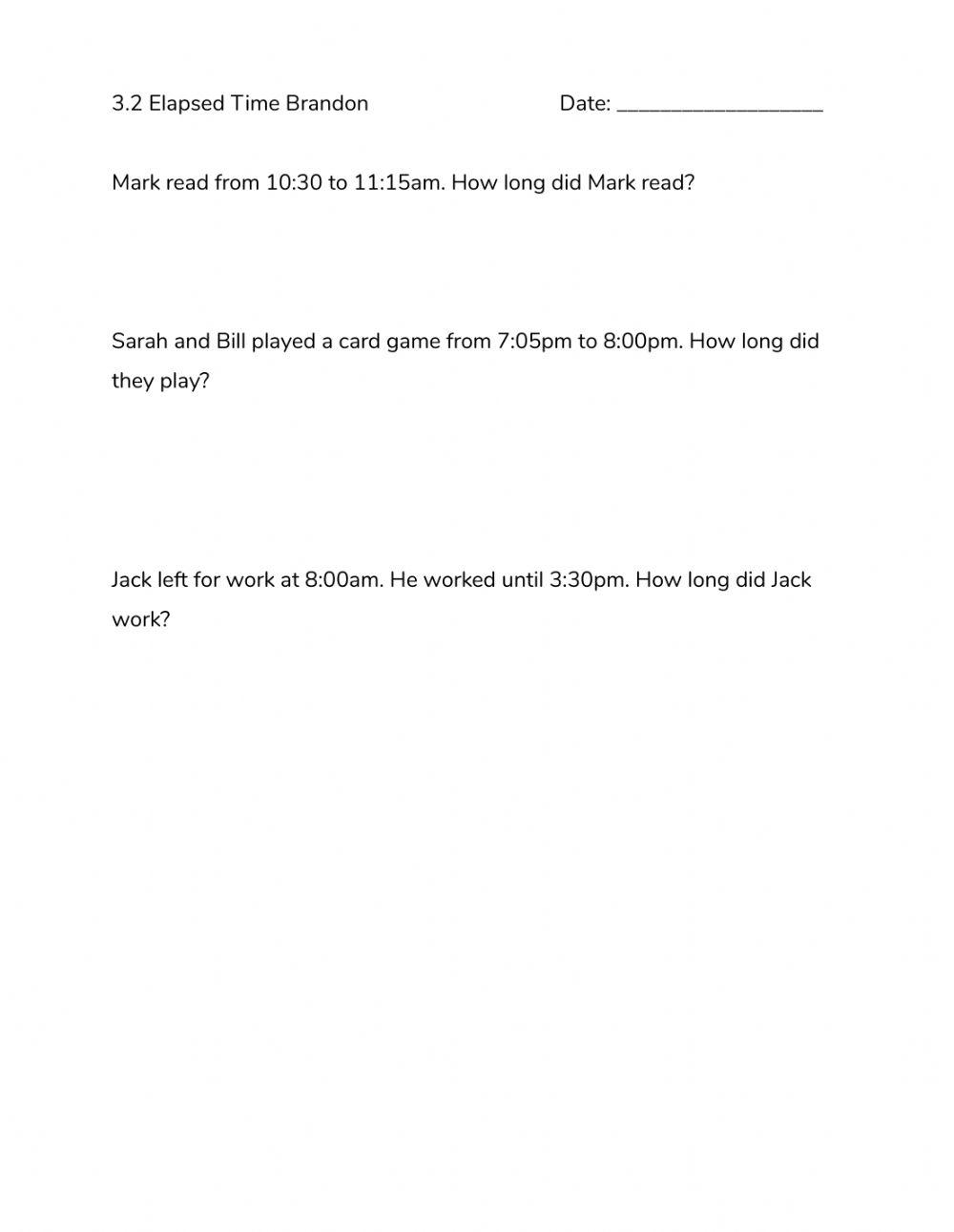 Elapsed Time wo… | Free Interactive Worksheets | 361319