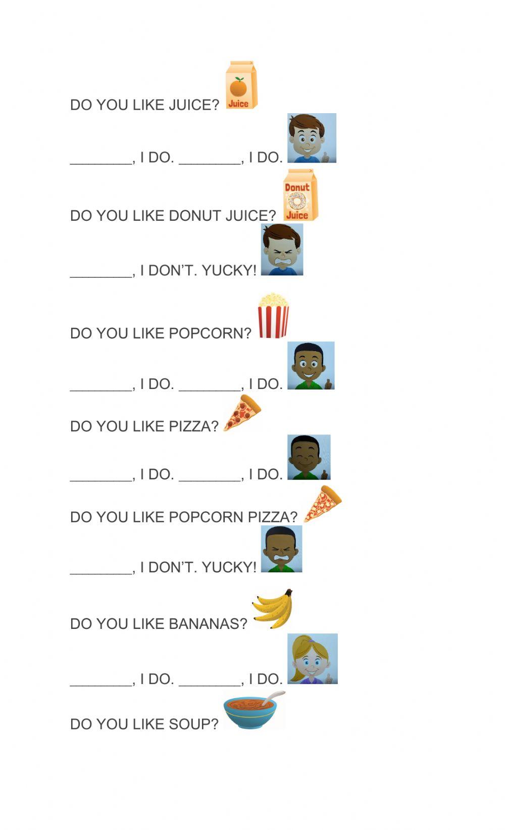 Do you like ...? | Free Interactive Worksheets | 6021624