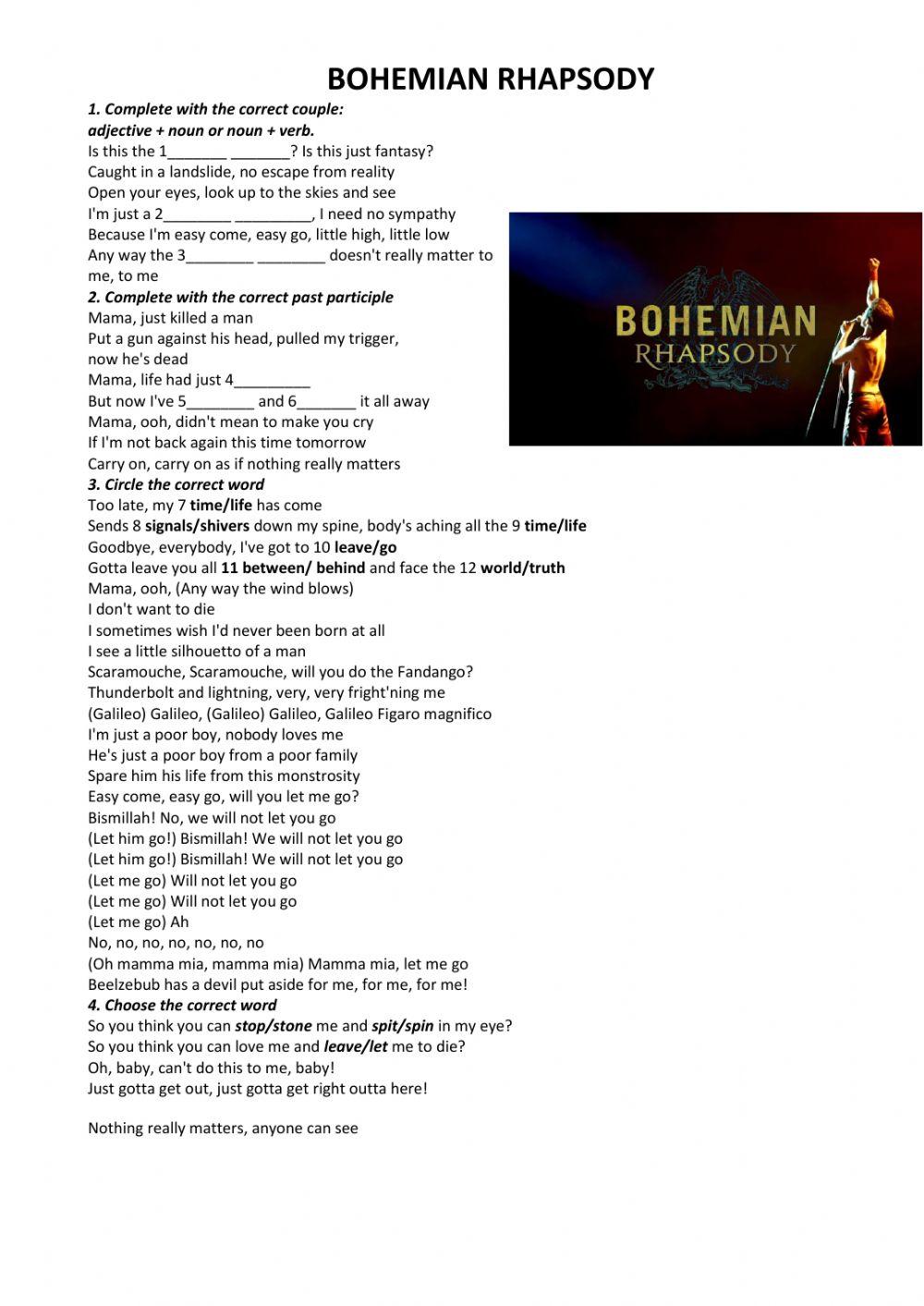 Bohemian Rapsody | Free Interactive Worksheets | 362624