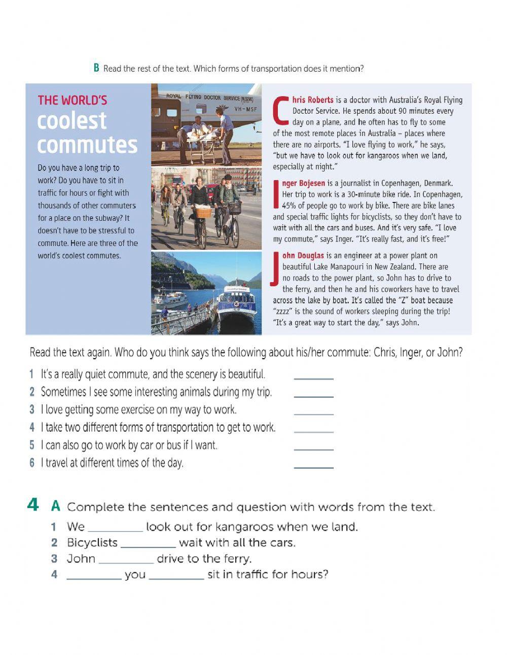 the world's coolest commute online exercise for | Live Worksheets