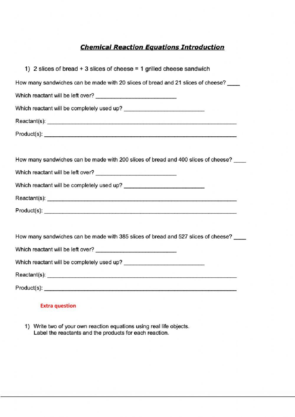 Introduction to chemical equations worksheet | Live Worksheets