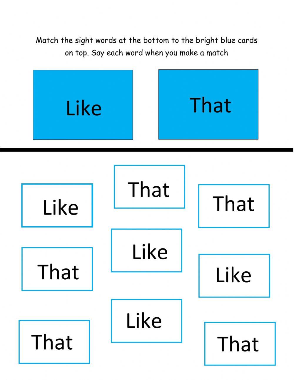 Sight words like that worksheet | Live Worksheets