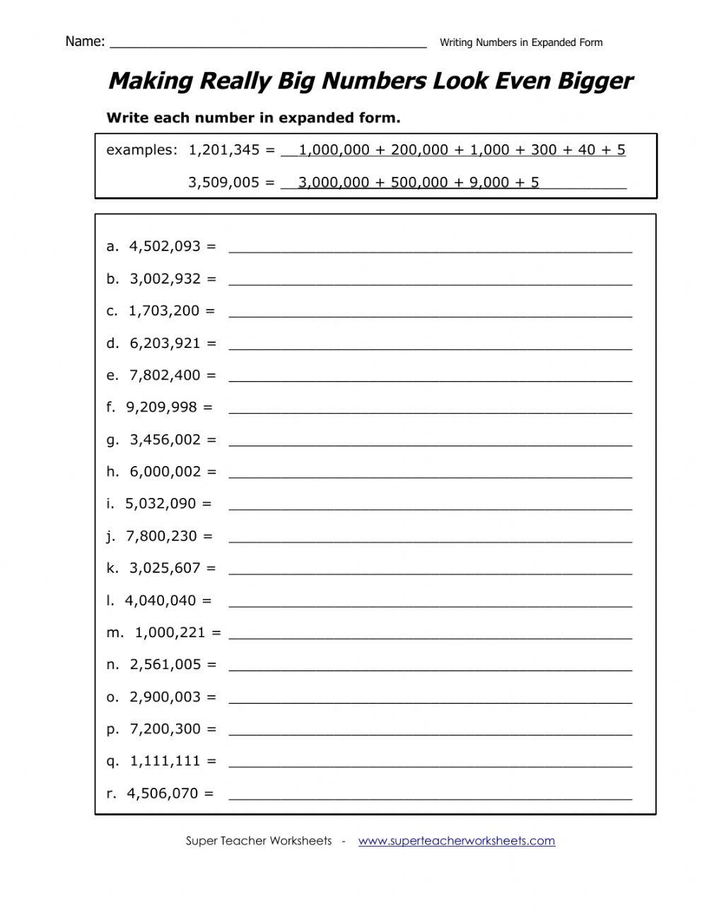 Expanded Form | Jacqueline Sulak | Live Worksheets