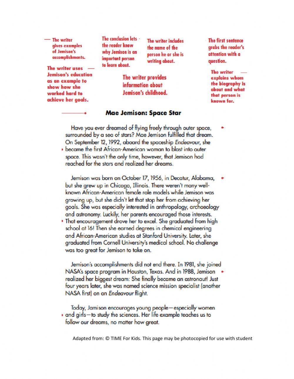 Biography Sample Paper worksheet | Live Worksheets