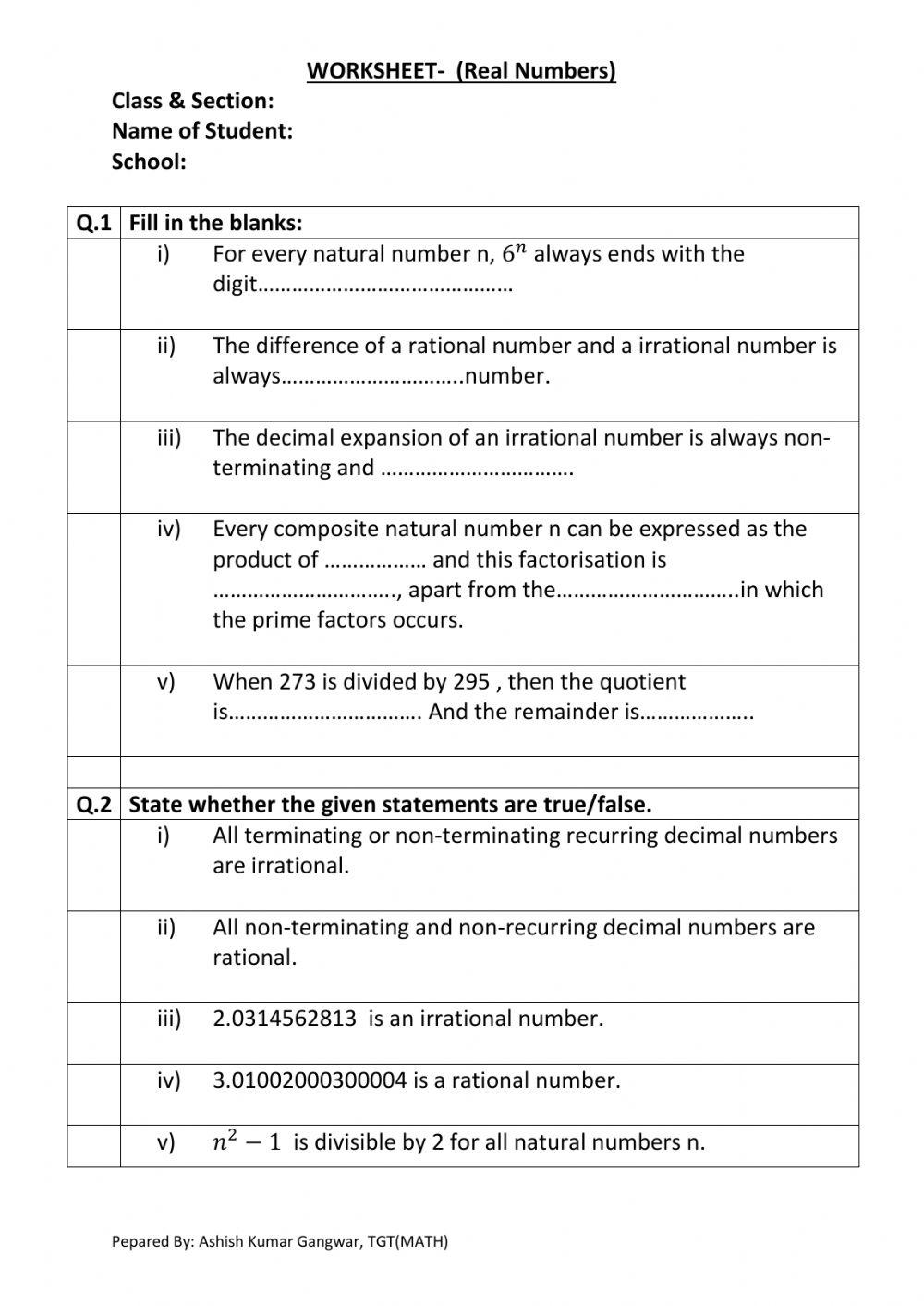 True False class 10 maths real Numbers Online Exercise For Live true-false-class-10-maths-real-numbers-online-exercise-for-live