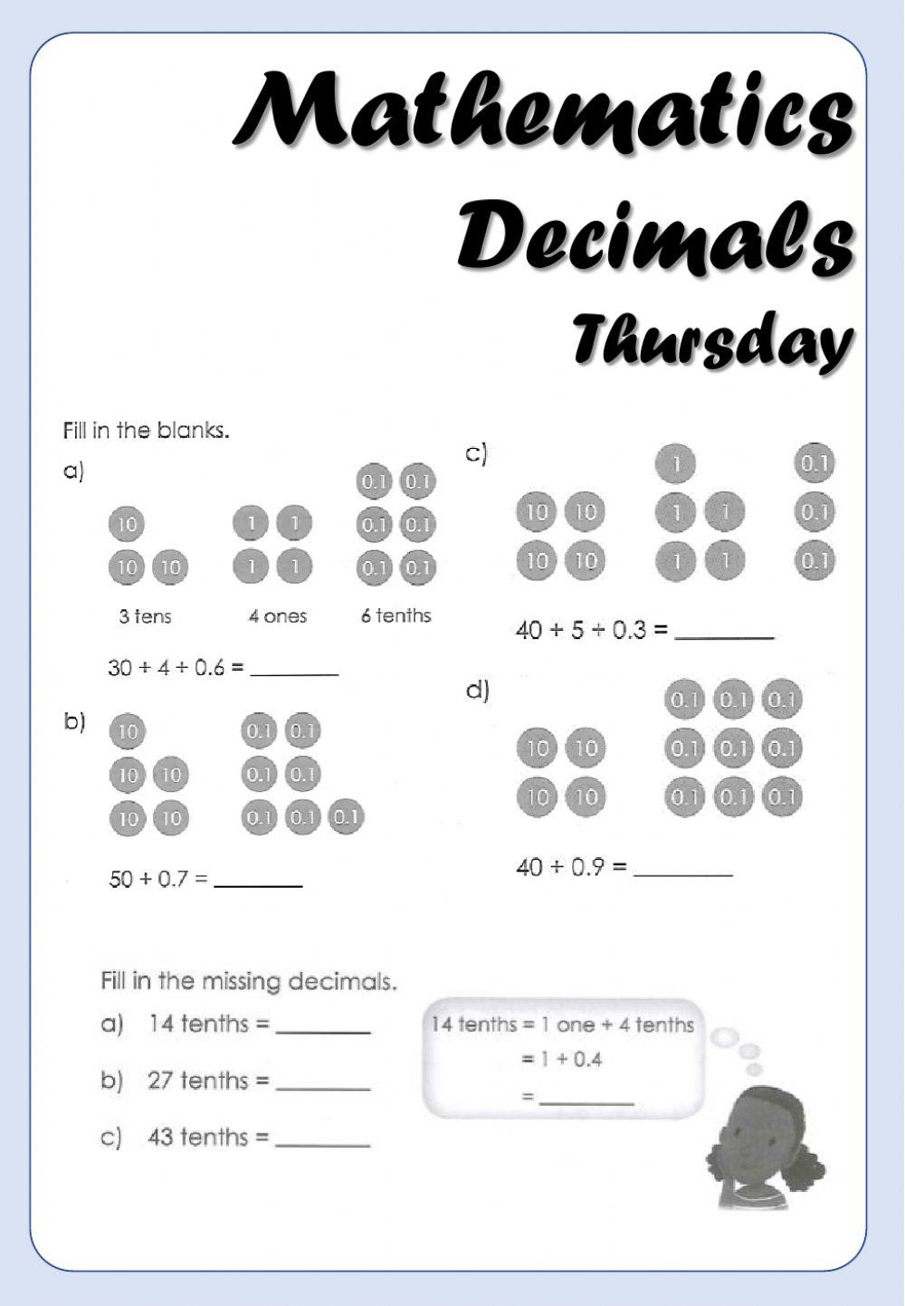 Mathematics 4B - Decimals D worksheet | Live Worksheets