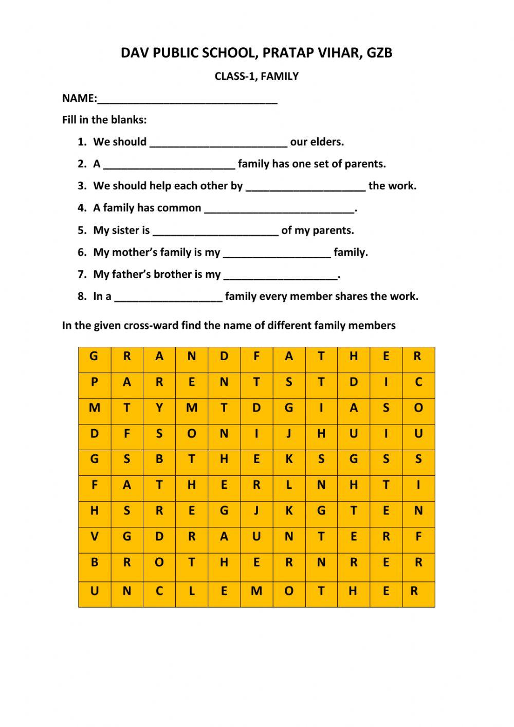 FAMILY online exercise for grade 1 | Live Worksheets