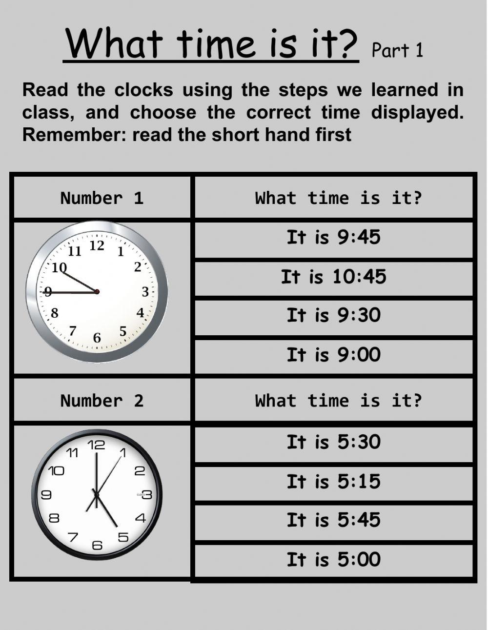 What time is it? Part 1 worksheet | Live Worksheets