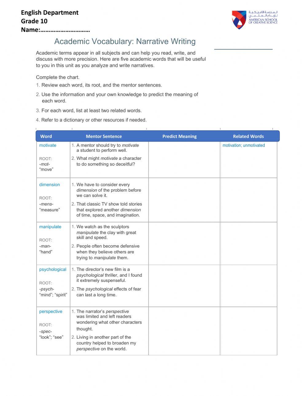 365146 | Academic Vocabulary 10 | kafri720