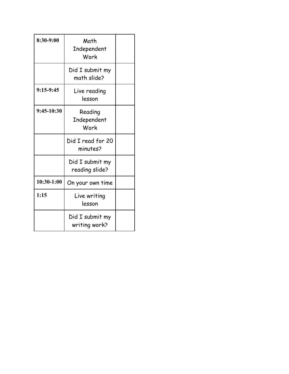 Schedule exercise | Live Worksheets