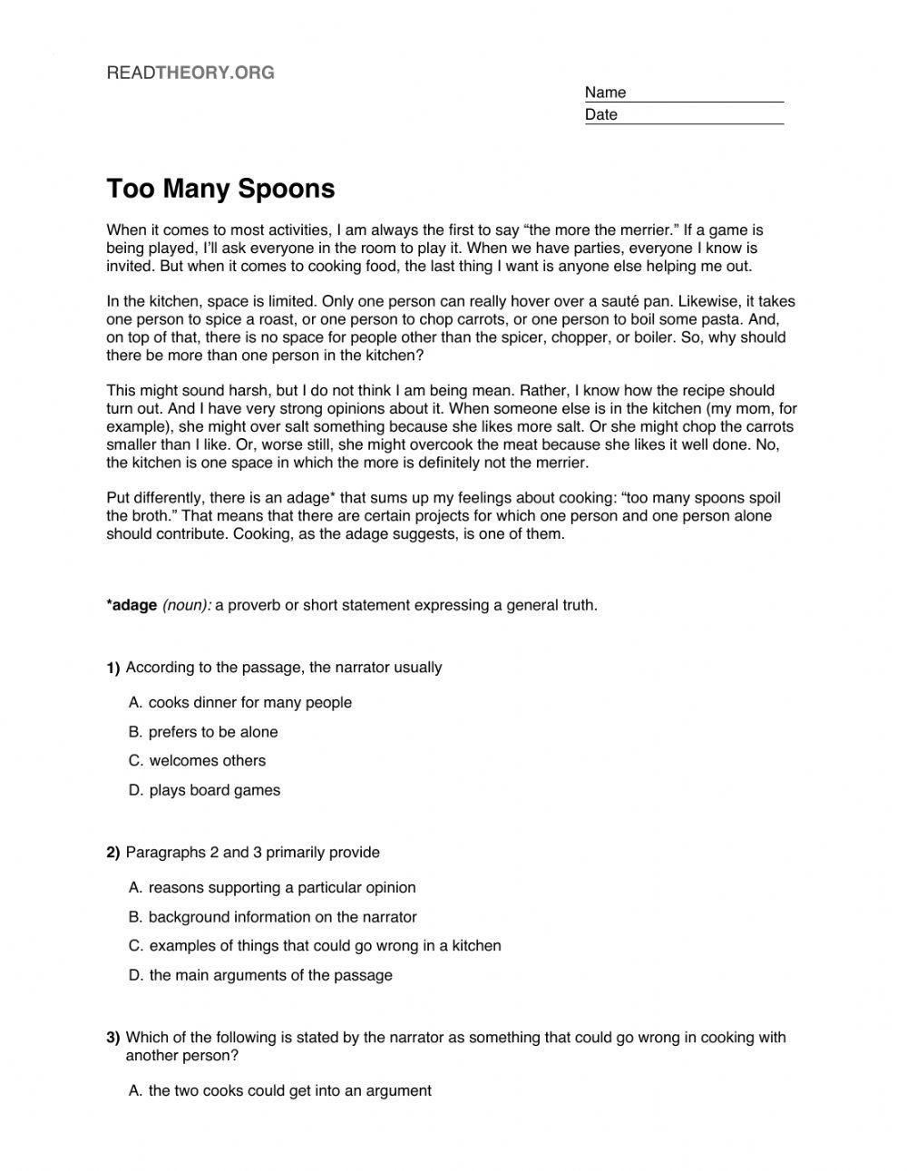 Too many spoons | Bertani_10 | Live Worksheets