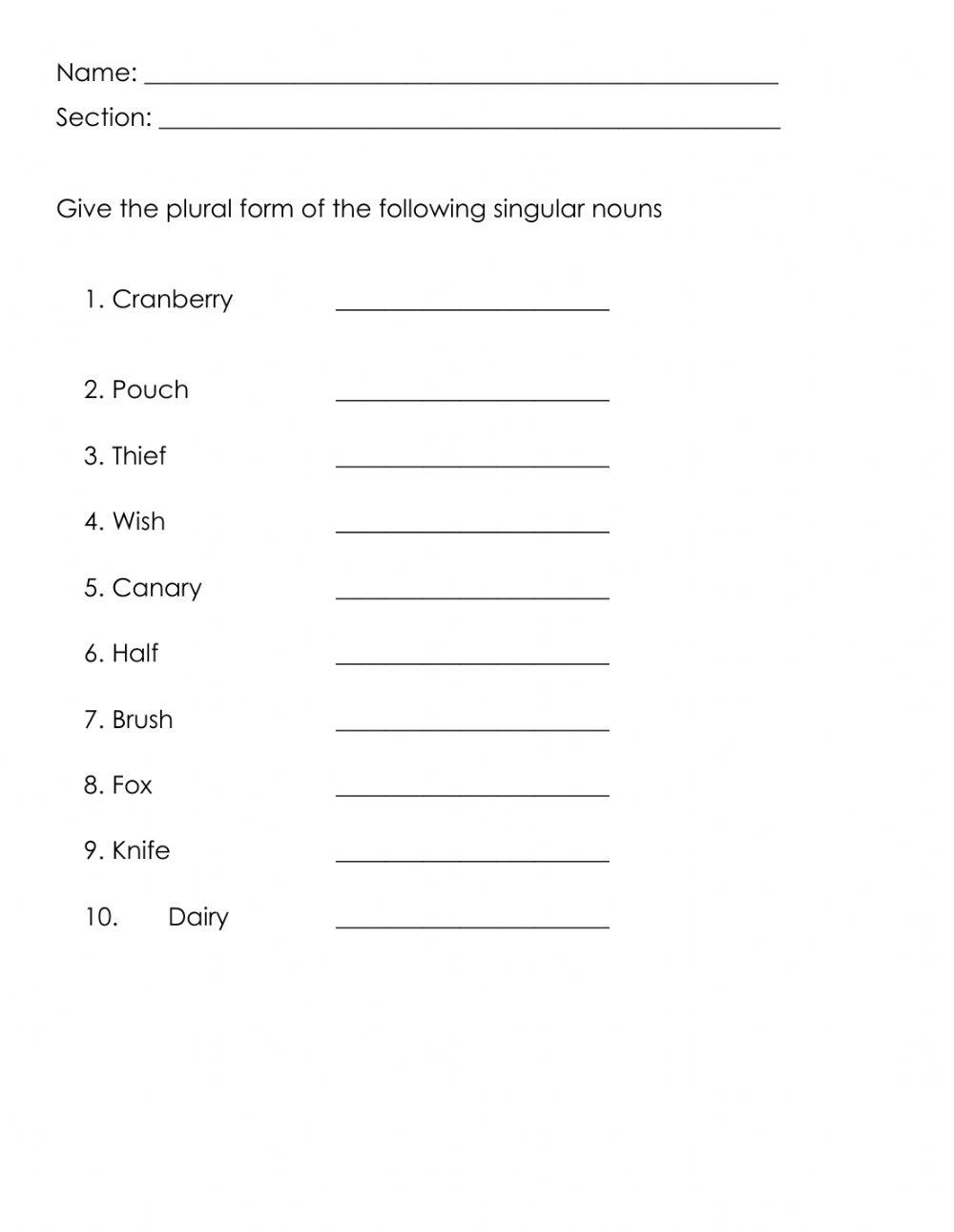 6030204 | Plural of Nouns Worksheet for Grade 3 level